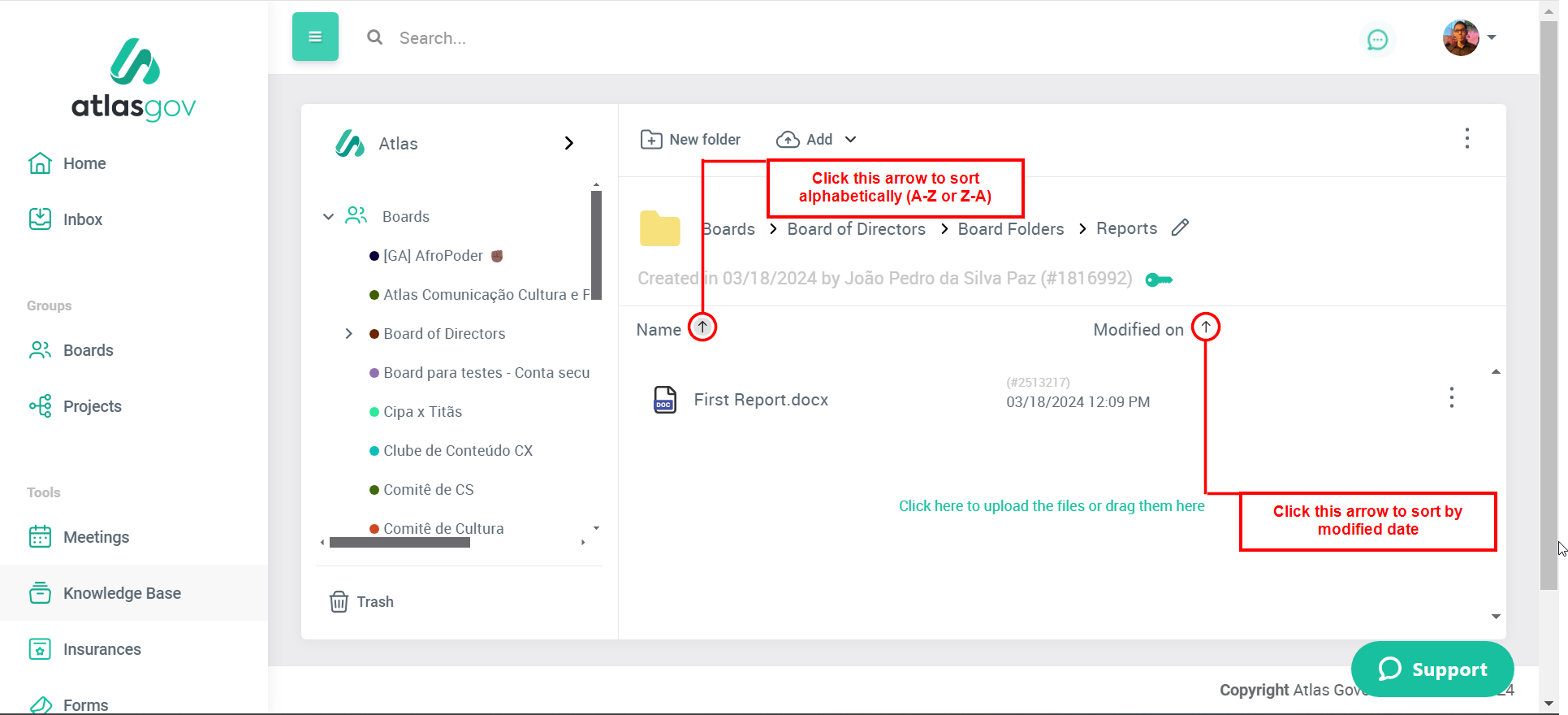 Sort in the Knowledge Base in alphabetical order and date modified ...